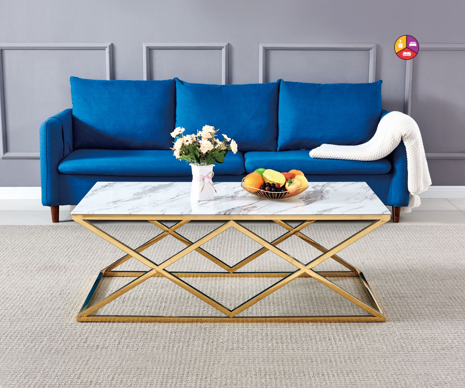 TABLE BASSE TRIANGLE GOLD MARBRE BLANC - Nafal Shop